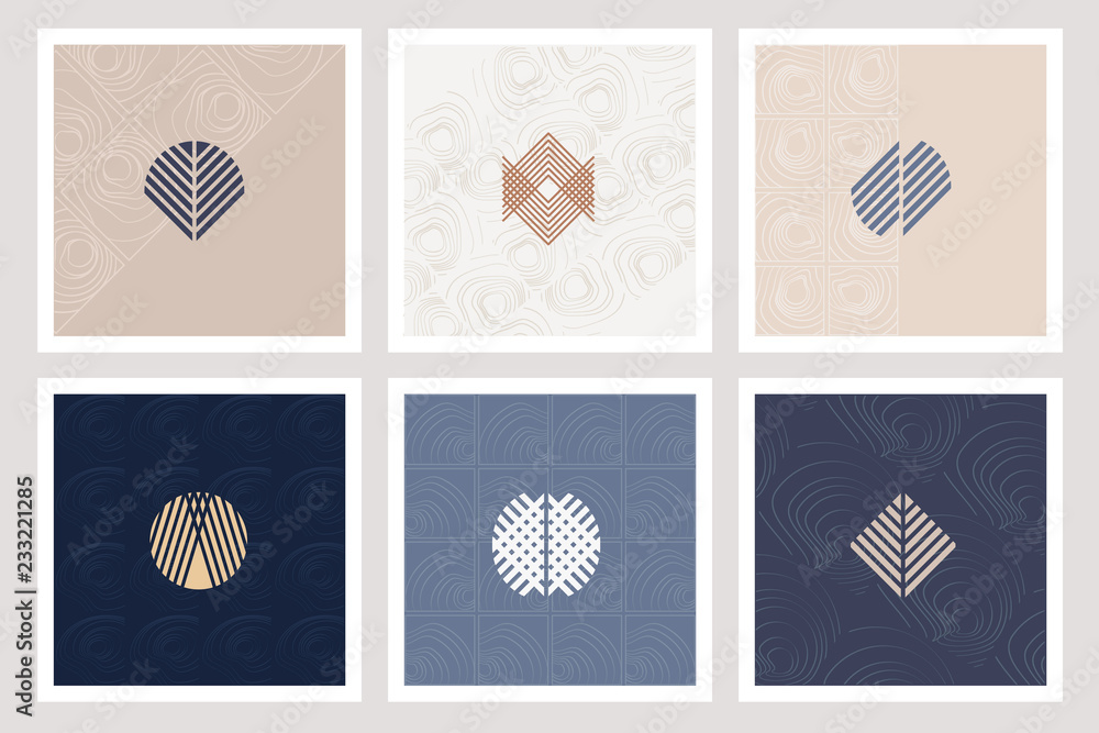 Set of six elegant geometric logo shapes in abstract forms isolated on ...