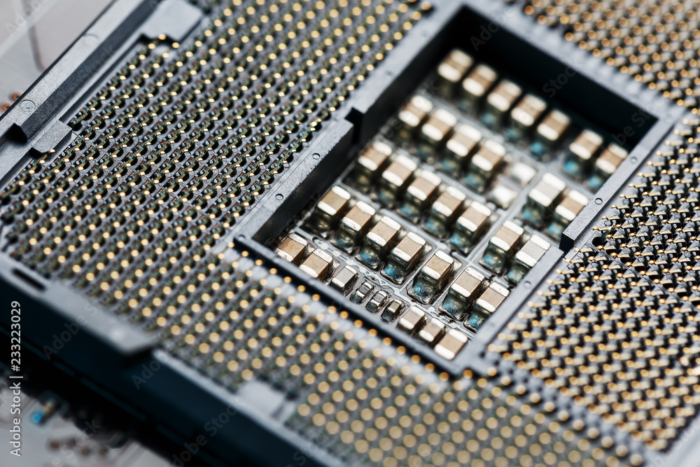 Macro CPU socket.CPU socket The main components of a computer. Stock ...