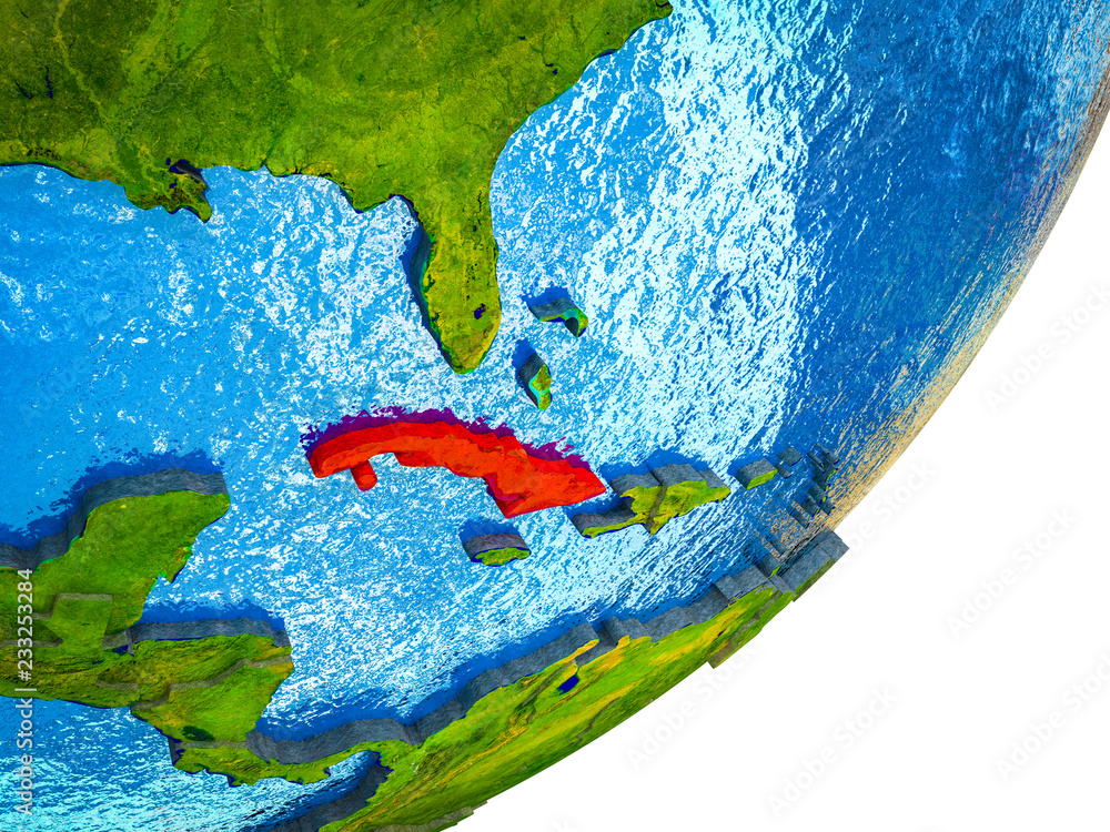Cuba on 3D model of Earth with water and divided countries. Stock ...