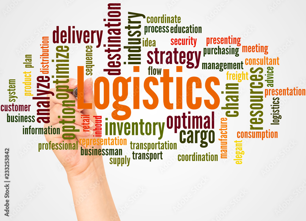 Logistics word cloud and hand with marker concept Stock Illustration ...