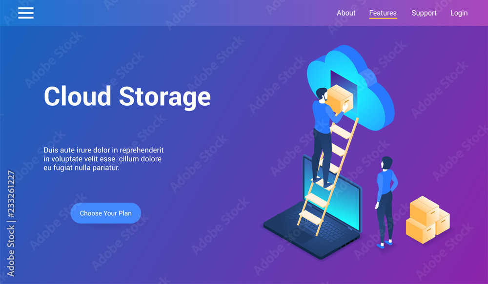 Isometric design concept on cloud storage theme. Vector illustration ...