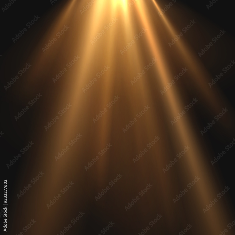 Sun rays light on black background. Graphic concept for your design ...