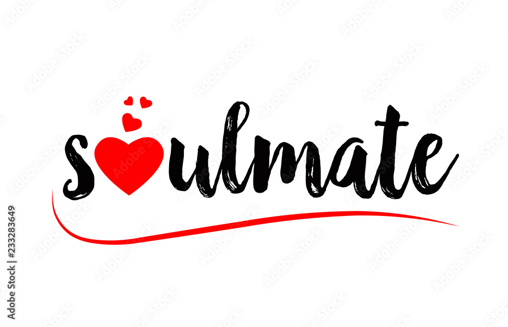 soulmate word text typography design logo icon with red love heart ...