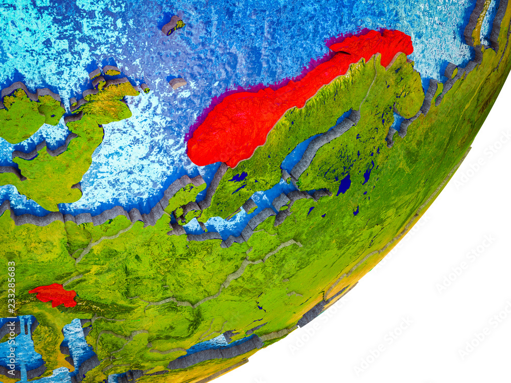 EFTA countries on 3D model of Earth with water and divided countries ...