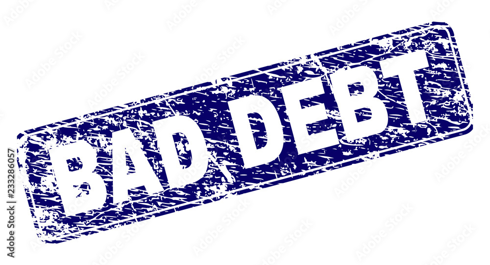 BAD DEBT stamp seal imprint with distress texture. Seal shape is a ...