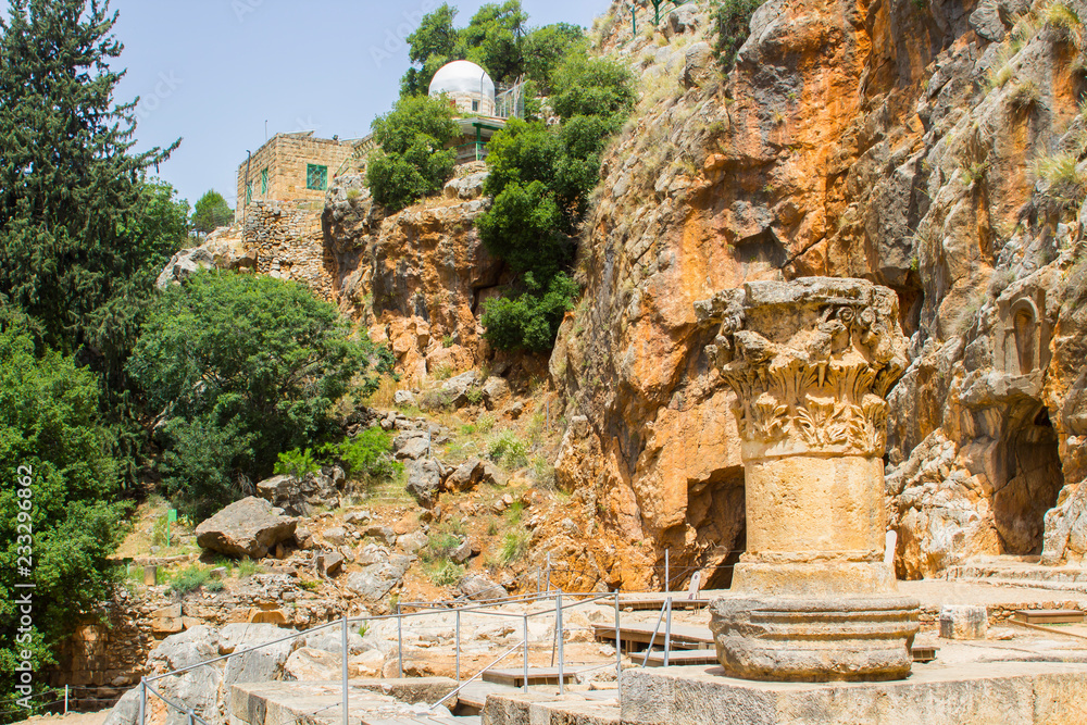 One of the ancient shrines to Pan at the Banias water gardens in Israel ...