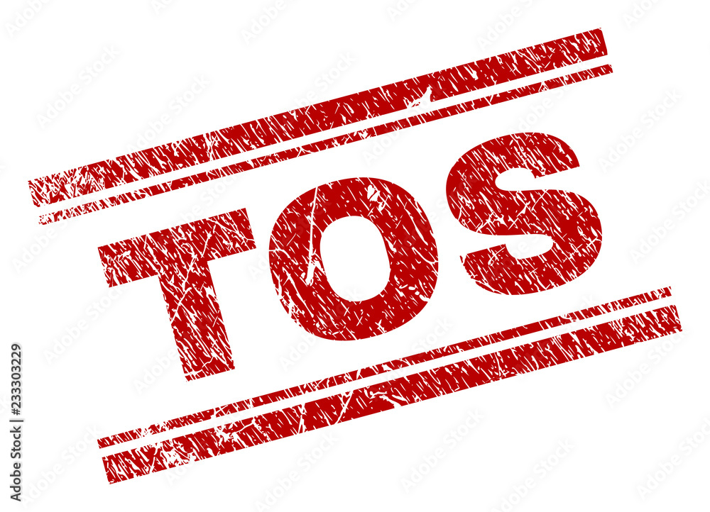 TOS seal print with distress texture. Red vector rubber print of TOS ...