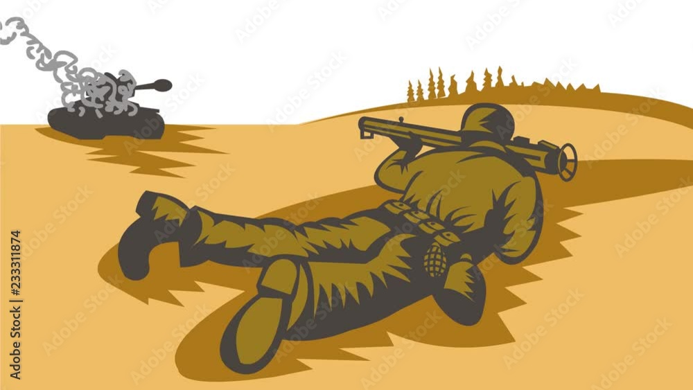 2d Animation motion graphics showing an American world war two soldier ...