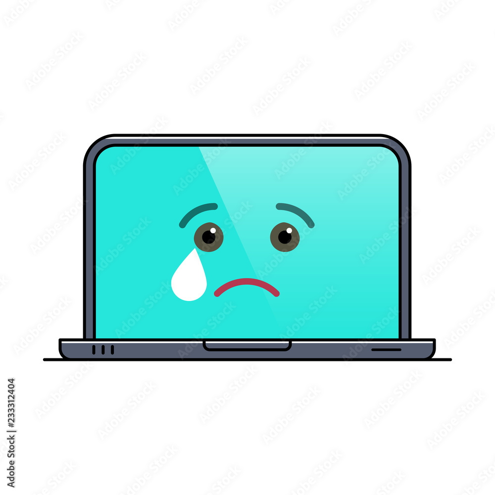 Crying laptop computer isolated emoticon icon. Melancholy digital ...