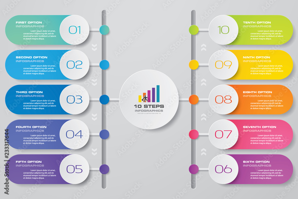 10 steps Timeline infographic element. 10 steps infographic, vector ...