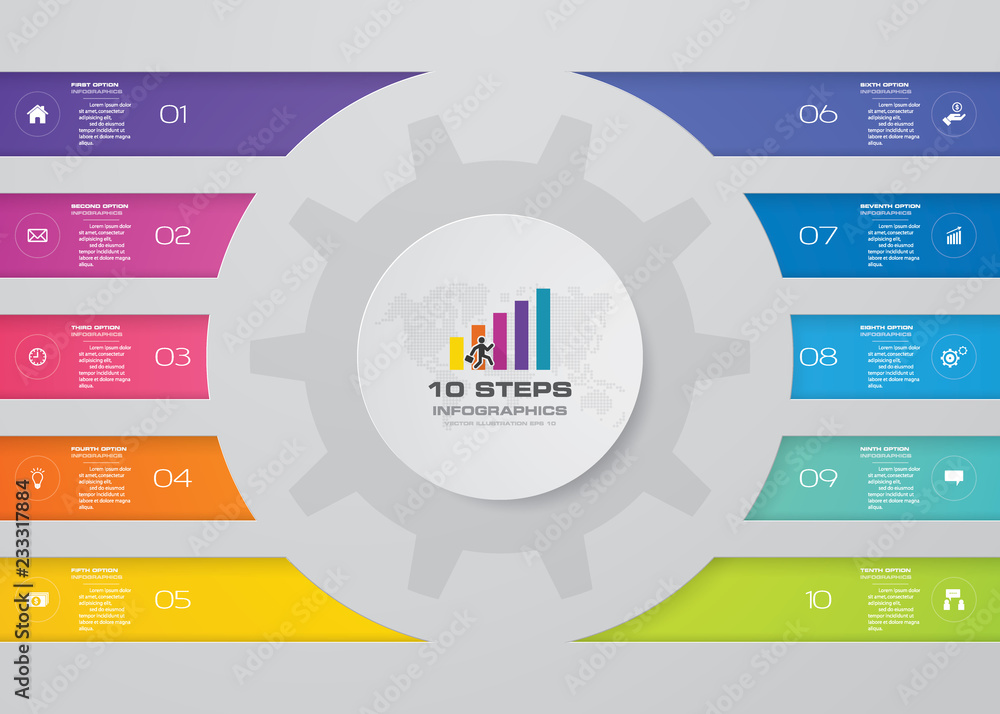 Vetor de 10 steps Timeline infographic element. 10 steps infographic, vector banner can be used ...