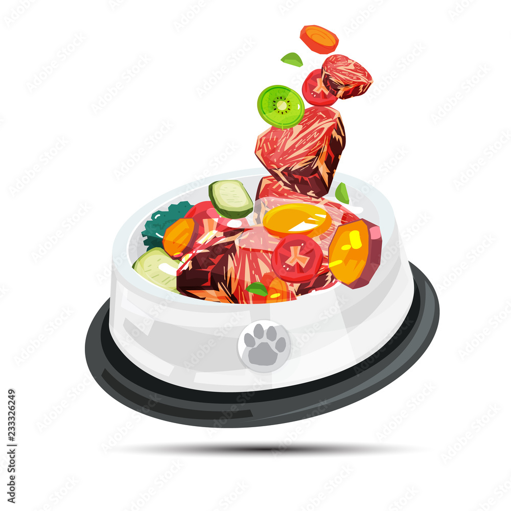 bowl of barf food for pet. healthy food for pet - vector Stock Vector ...