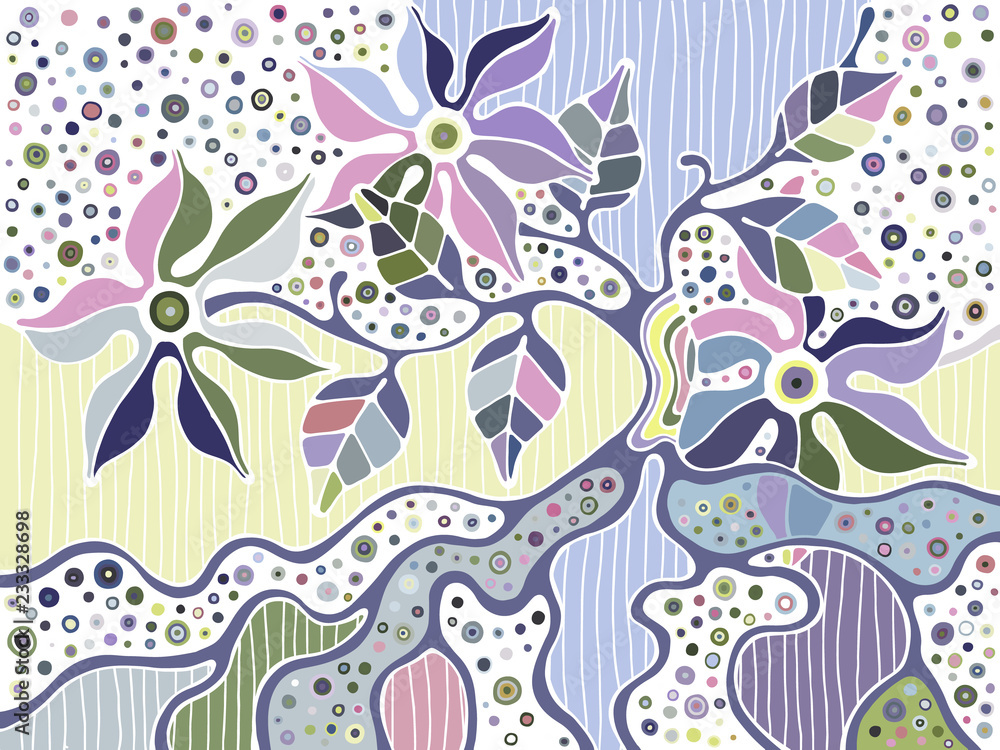 Vector hand drawn colorful illustration with decorative psychedelic ...