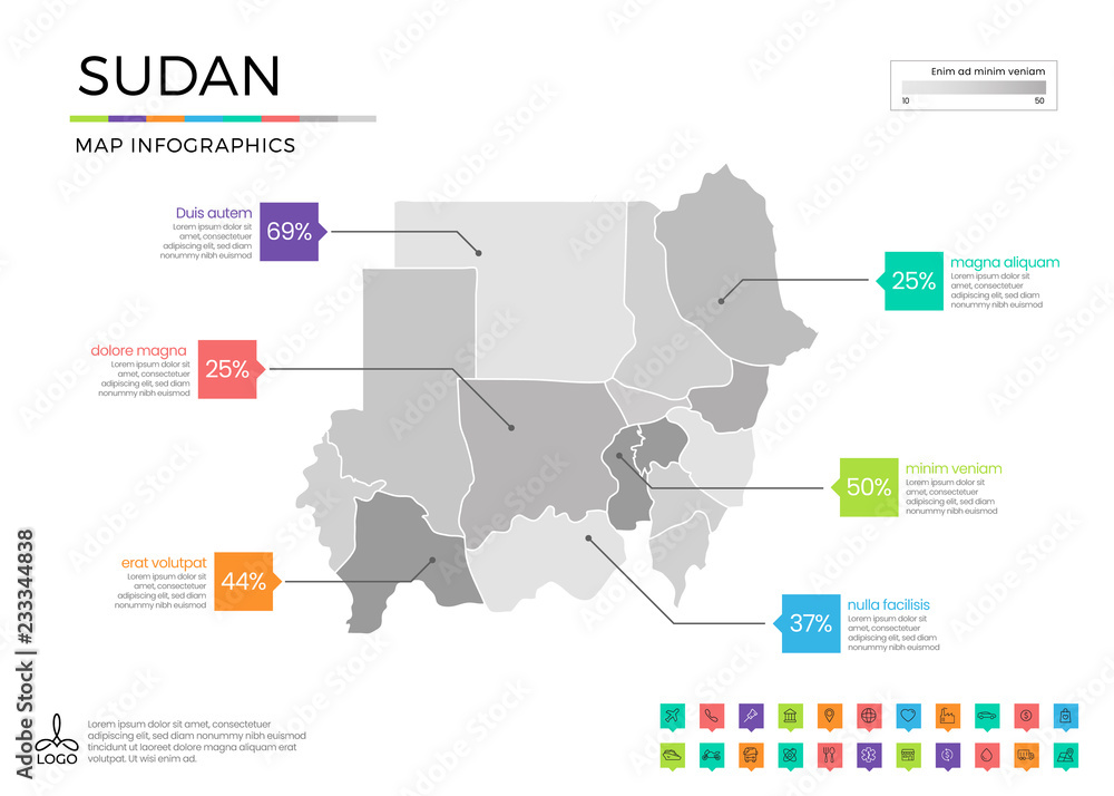 Fototapeta mapa świata dla dzieci Sudan map infographics with editable ...