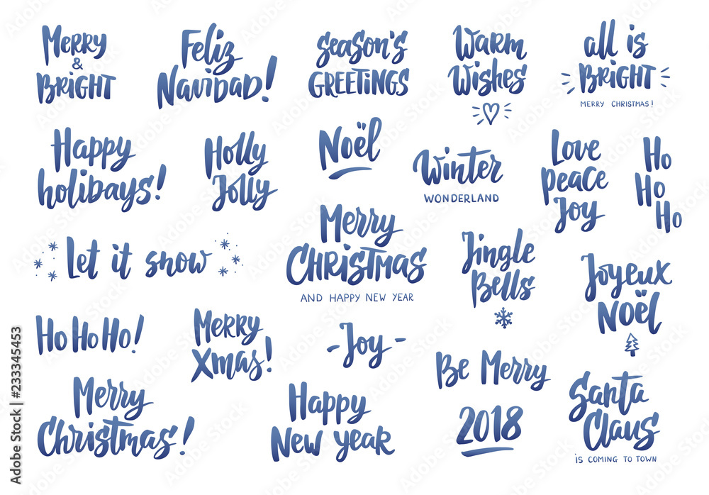 Set of holiday greeting quotes and wishes. Hand drawn text. Great for ...