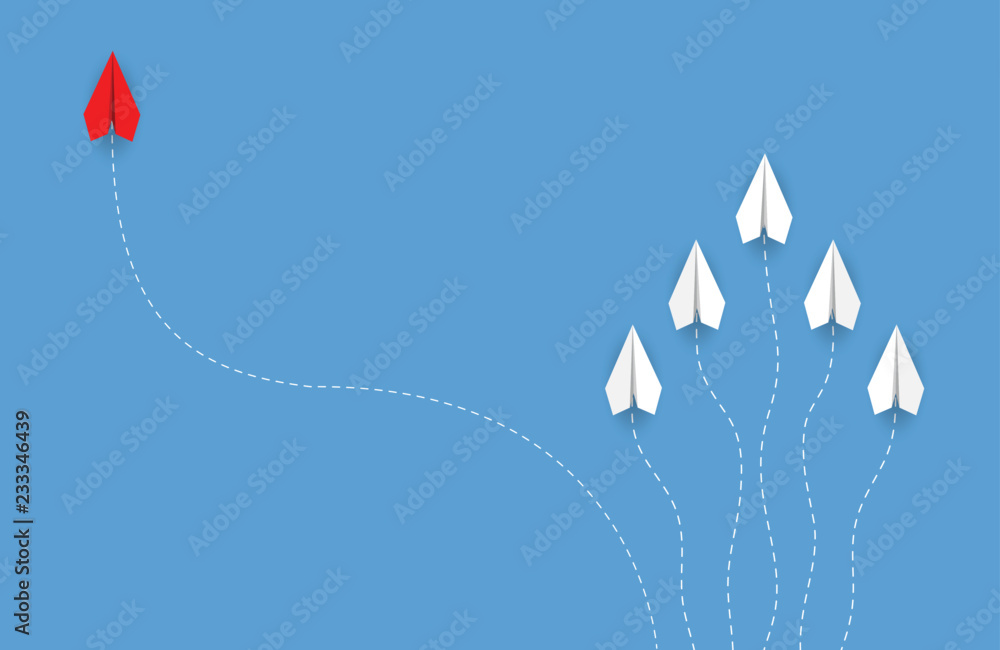 Red paper plane changing direction from white. New ideas. Different ...