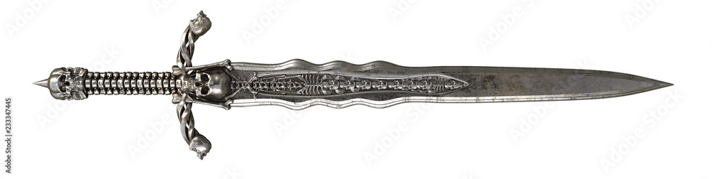 long sword with skull and bones on an isolated white background. 3d ...