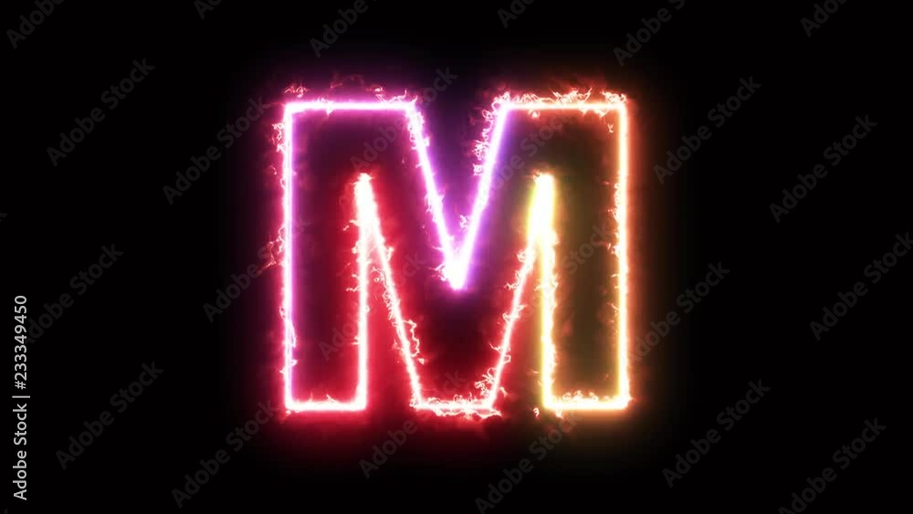 Alphabet letter M - colorful lightning energy outline looping on black ...