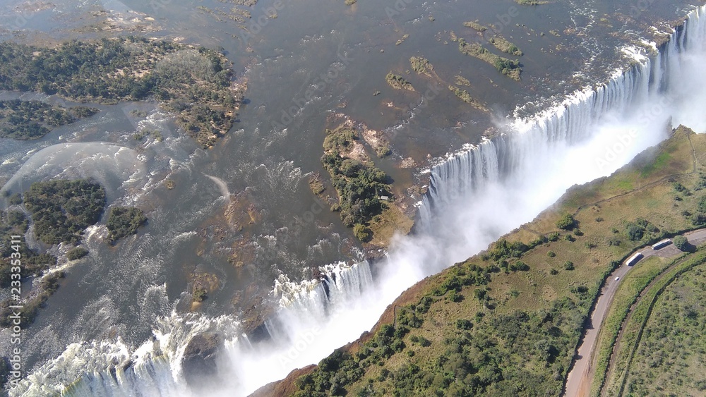 Victoria Falls waterfall aerial photo from helicopter Stock Photo ...