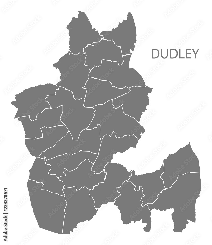 Dudley city map with wards grey illustration silhouette shape Stock ...