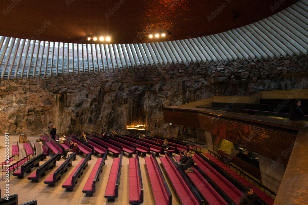 Helsinki, Finland, october 2018. Interior view of the famous stone ...