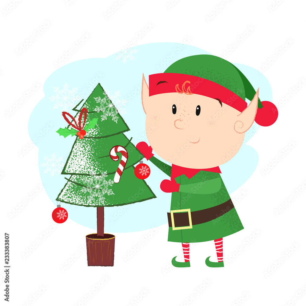 Cartoon Christmas elf postcard element design. Illustration of elf in ...
