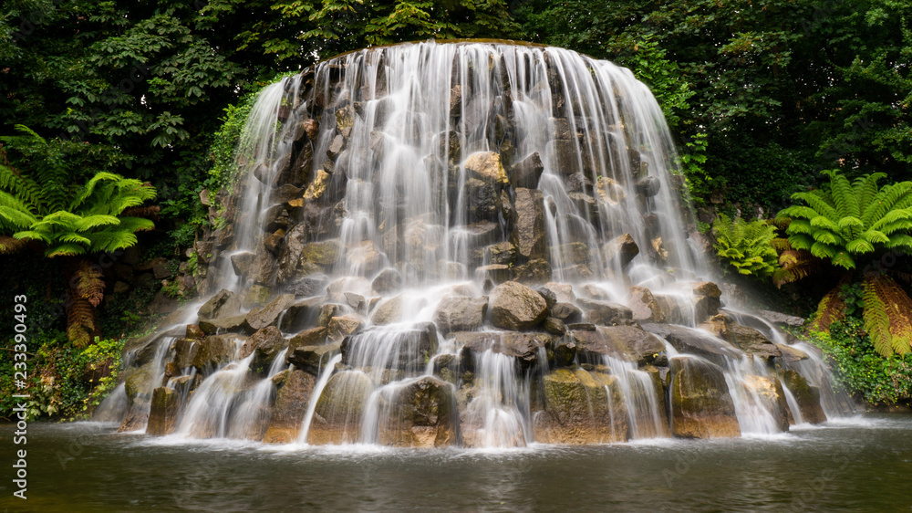Long exposure of artificial waterfall in Iveagh Gardens in Dublin ...