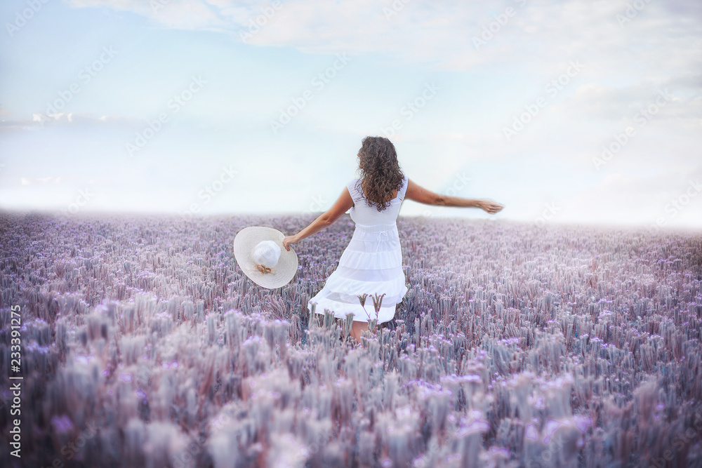 Girl Dancing In Field Of Flowers