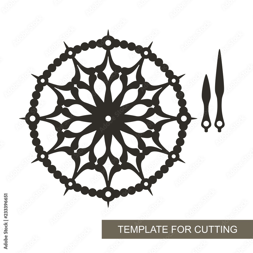 Openwork dial with arrows on white background. Decor for home. Template ...