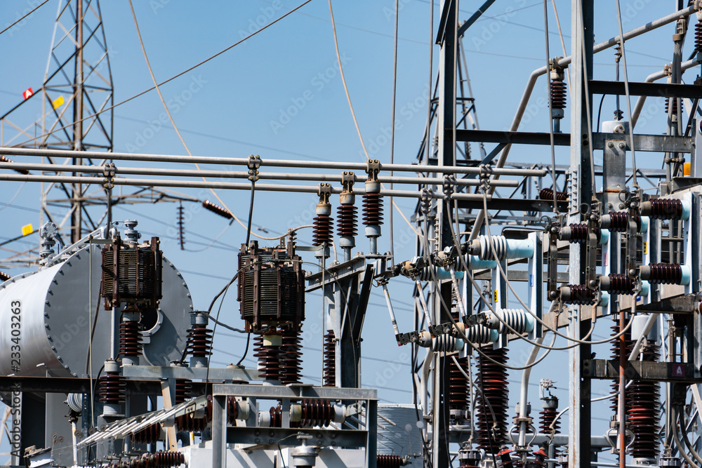 The electrical substation consisting of transformer for measurement of ...