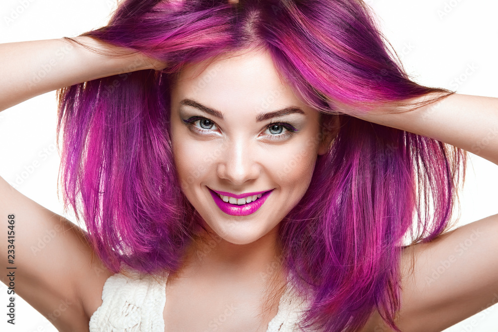 Beauty Fashion Model Girl with Colorful Dyed Hair. Girl with perfect ...