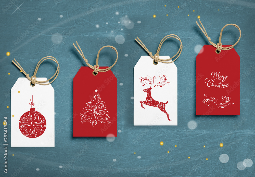 Christmas Gift Tag Layout Set with Intricate Illustrations Stock ...