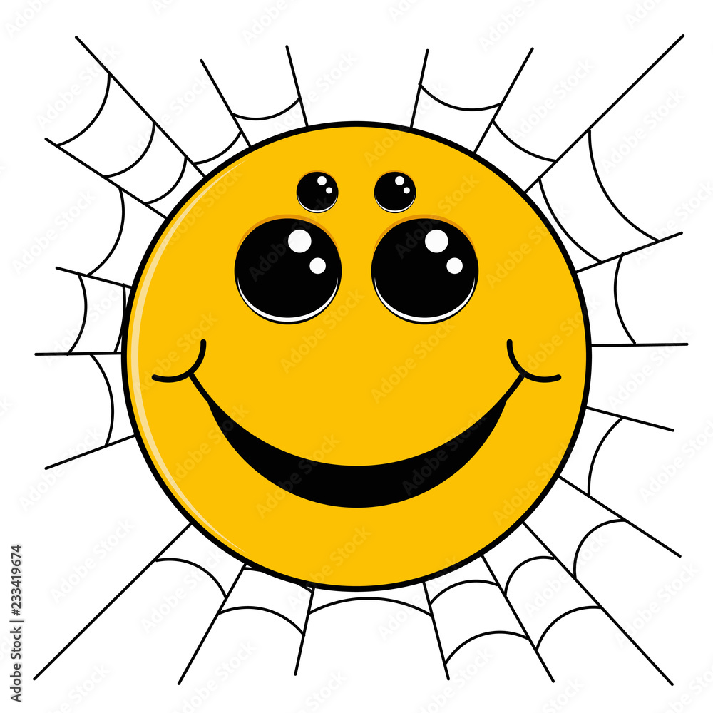 Smiley on web. Funny smiley spider. Vector illustration of smiley ...