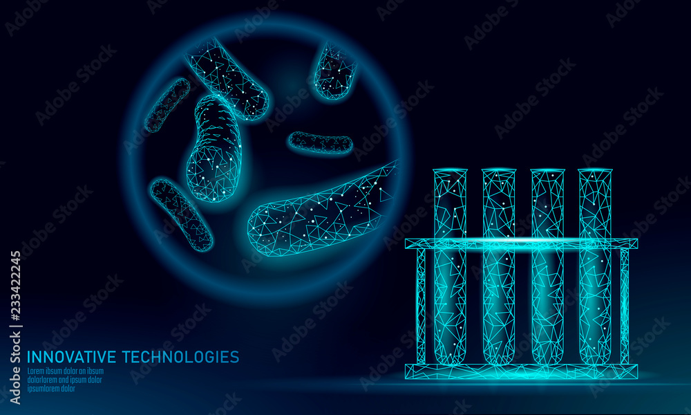 Test tube bacteria 3D low poly render probiotics. Laboratory analysis ...