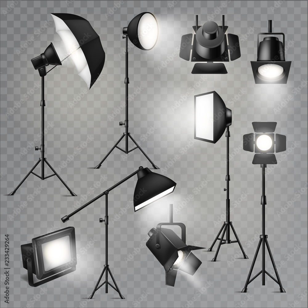 Spotlight vector light show studio with spot lamps on theater stage ...