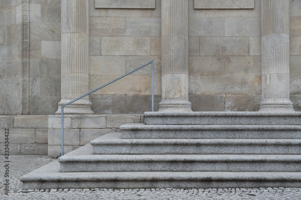 Sandstone stairs with railing and pillar Stock Photo | Adobe Stock