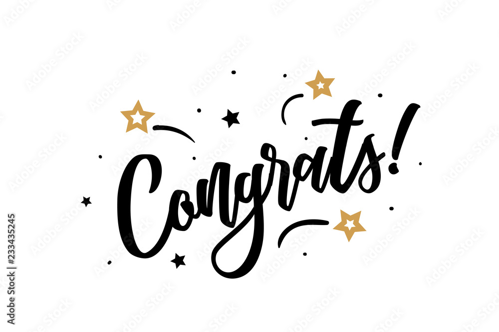 Congrats. Beautiful greeting card poster, calligraphy black text word ...