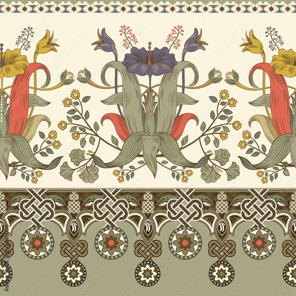 Vintage vector floral border. Seamless pattern, victorian style ...