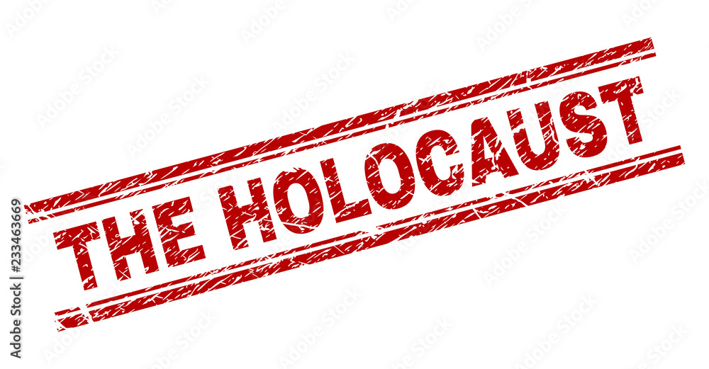 THE HOLOCAUST seal print with distress texture. Red vector rubber print ...