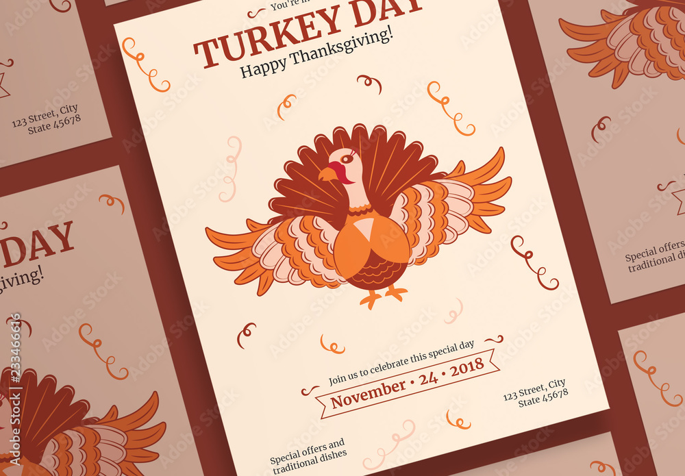 Thanksgiving Poster Layouts with Turkey and Spiral Elements Stock ...