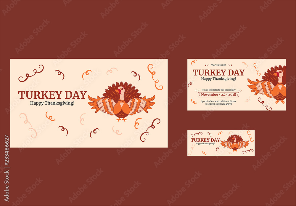 Thanksgiving Social Media Cover and Post Layouts with Turkey and Spiral ...