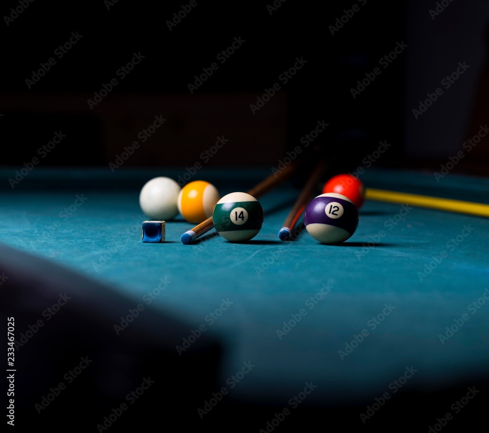 billiard table. billiard balls. billiard background. Stock Photo ...