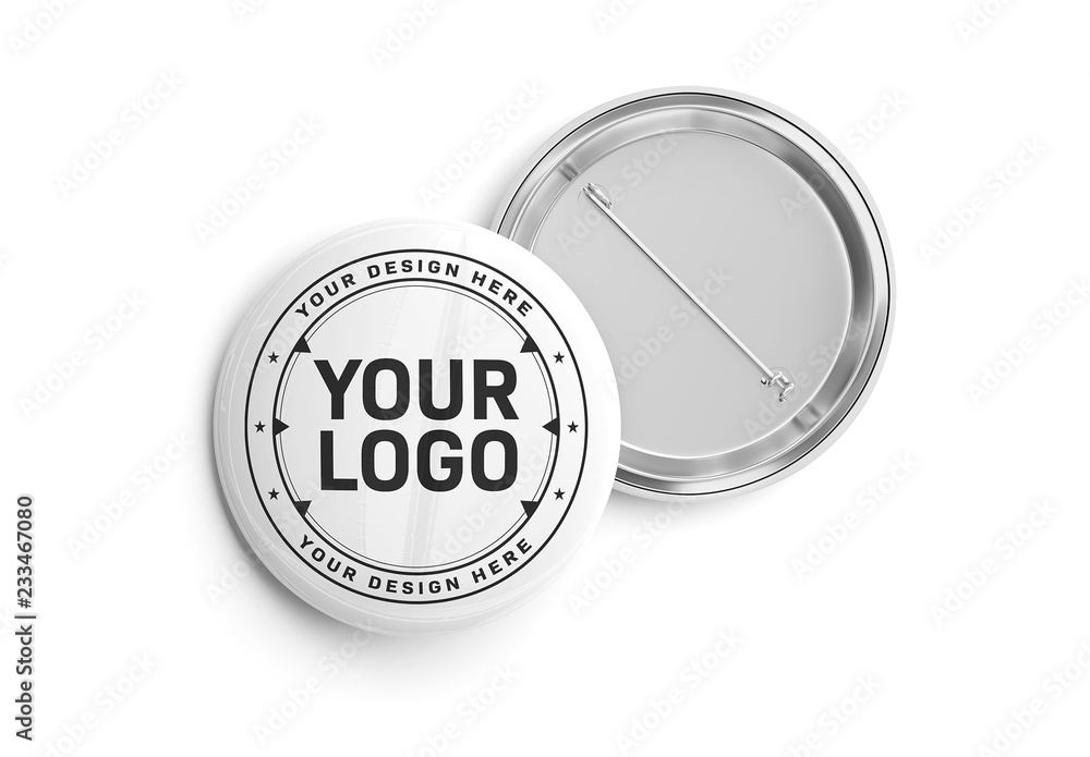 Round Pins Isolated on White Mockup Stock Template | Adobe Stock