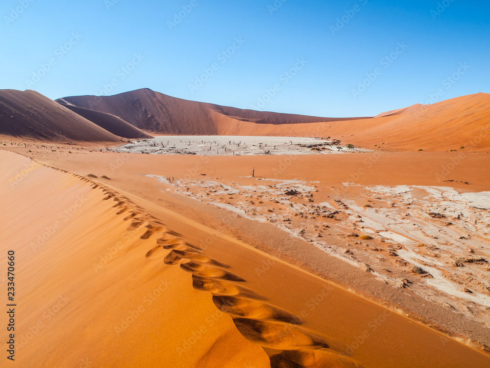 Red dunes and dry ground of Valley of the Death, or Deadvlei ...