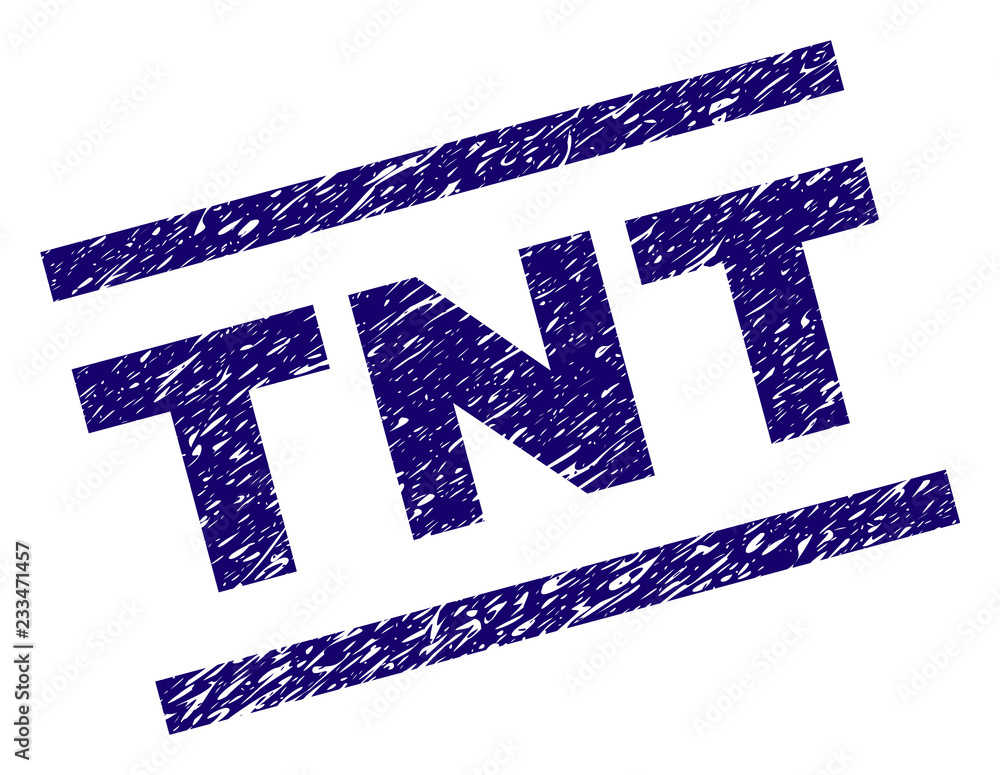 TNT seal print with scratced style. Blue vector rubber print of TNT ...