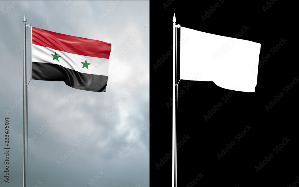 3d illustration of the state flag of the Syrian Arab Republic moving in ...