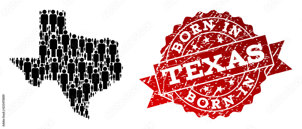People crowd collage of black population map of Texas State and ...