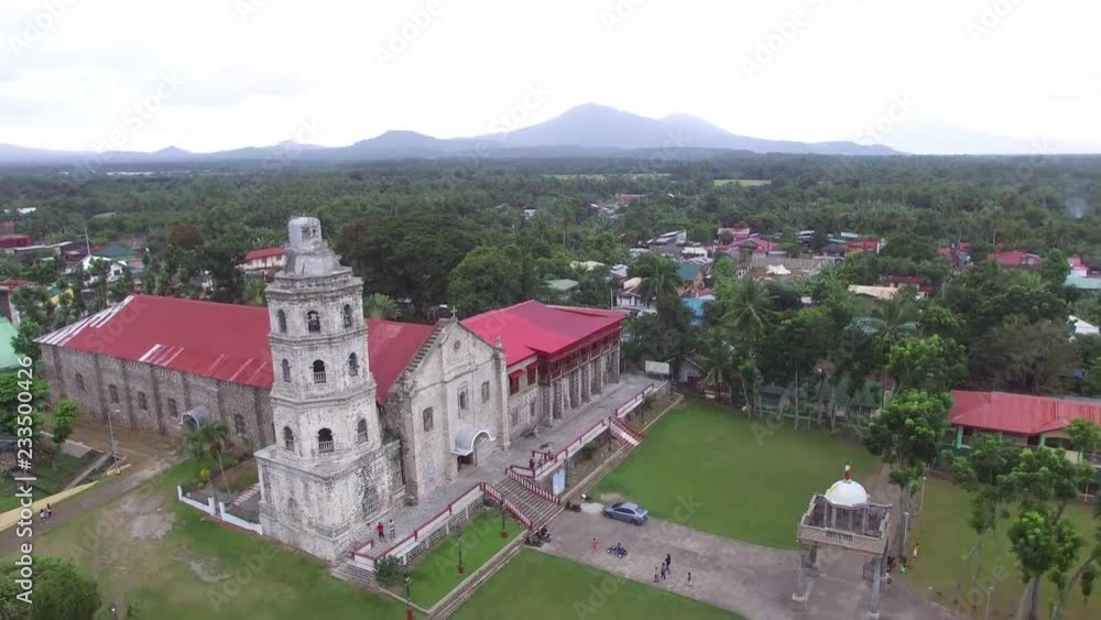 Drone aerial view of Santa Maria Magdalena Parish Church (also Saint ...