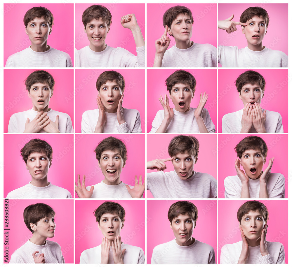 Foto de Different emotions collage. Set of young emotional woman over ...