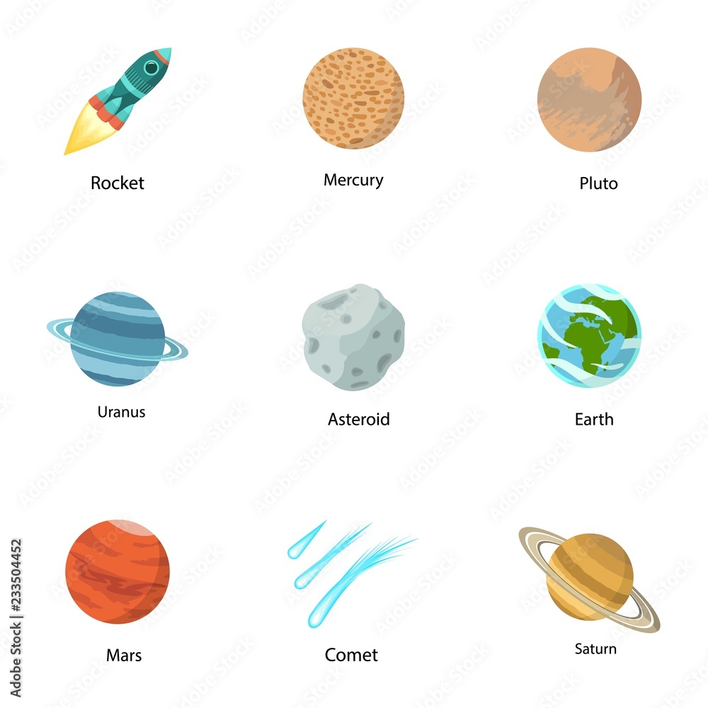 Solar system icon set. Flat set of 9 solar system vector icons for web ...